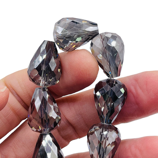 18x13mm Tear Drop Glass Crystal Silver Gray | Beadorea